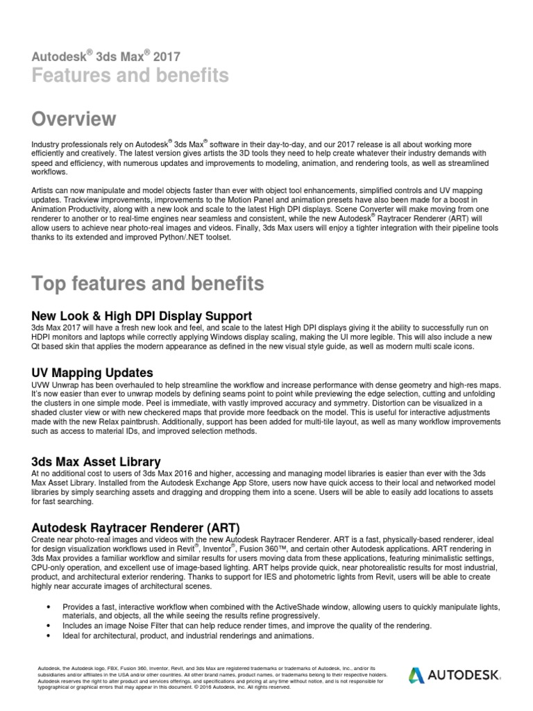 3ds Max 2017 Features and Benefits | PDF | Autodesk 3ds Max | Autodesk