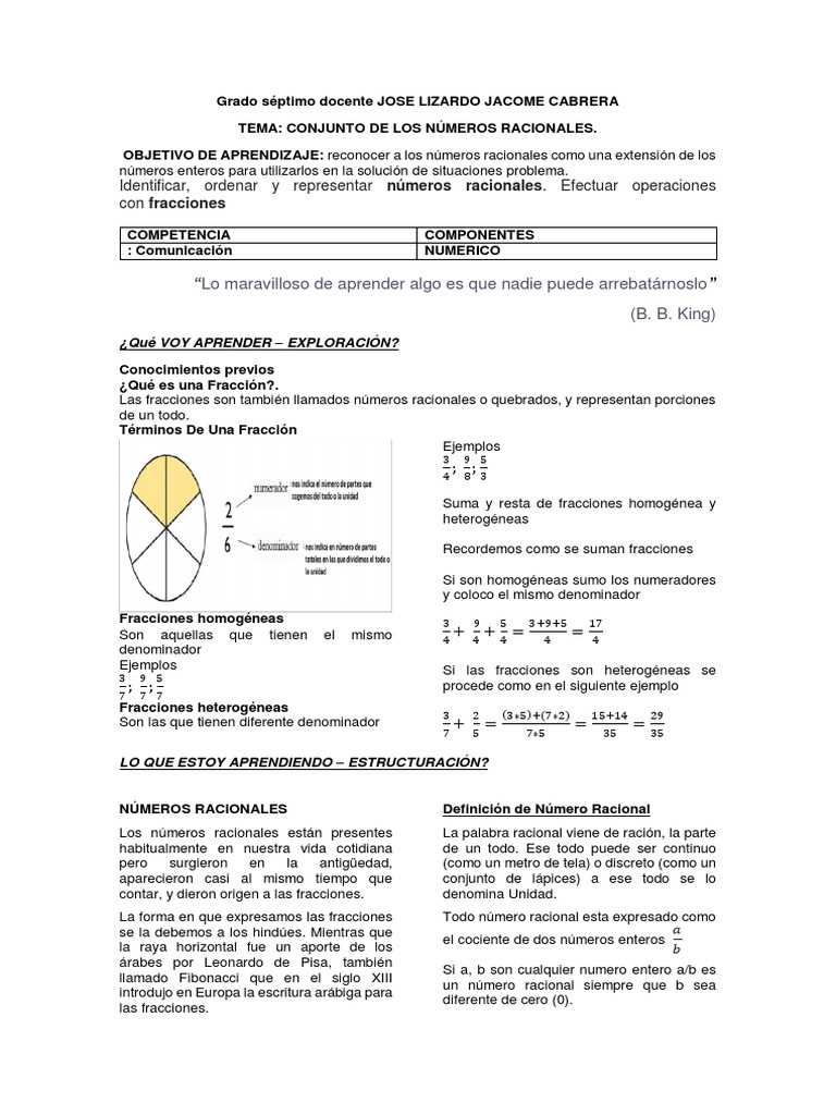 Grado Séptimo Guia de Trabajo | PDF | Número racional | Números