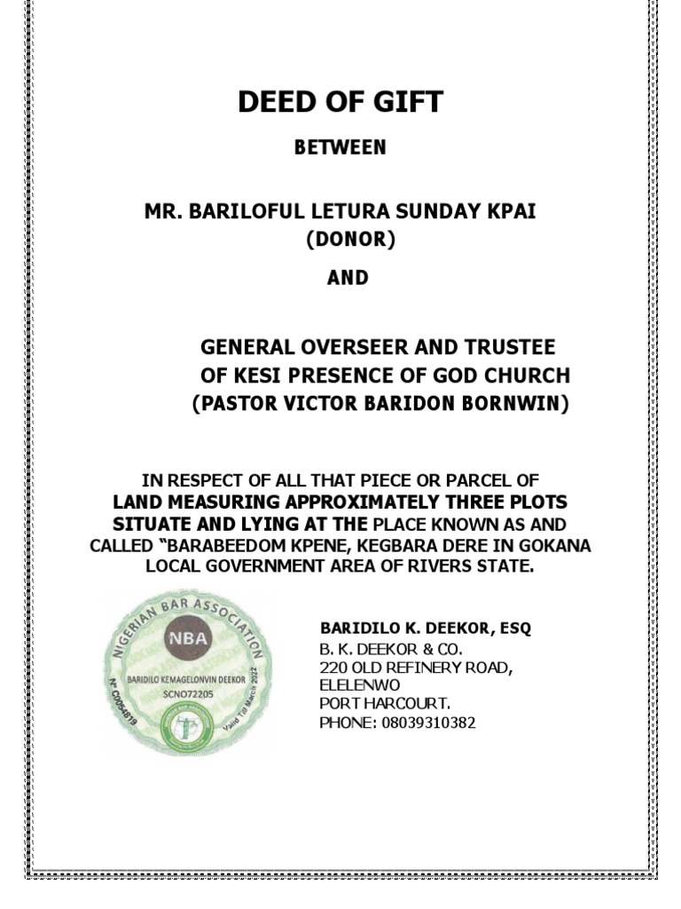 Deed of Gift for Church Land | PDF | Natural Resources Law | Property Law
