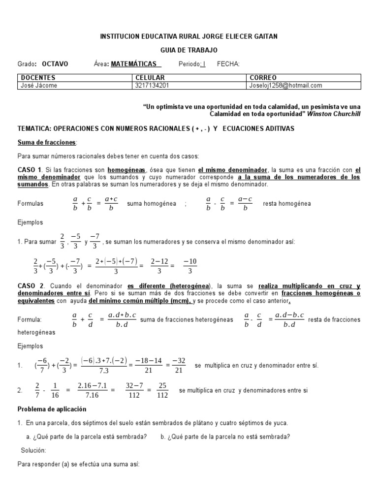 Guia Matematicas Grado Octavo | PDF | Ecuaciones | Sustracción