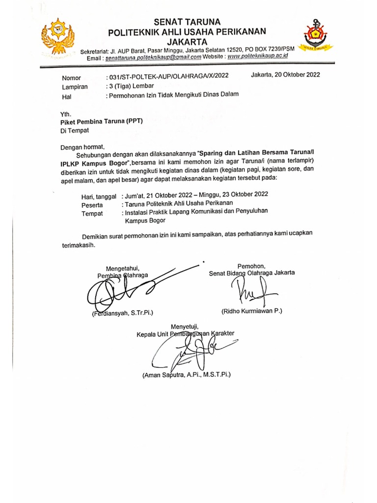 031 - Surat Izin Sparing Dan Latihan Ber | PDF