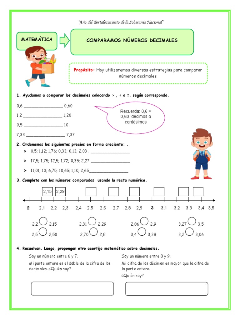 Compara y ordena números decimales | PDF