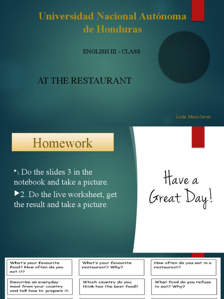 At The Restaurant Homework | PDF | Wellness