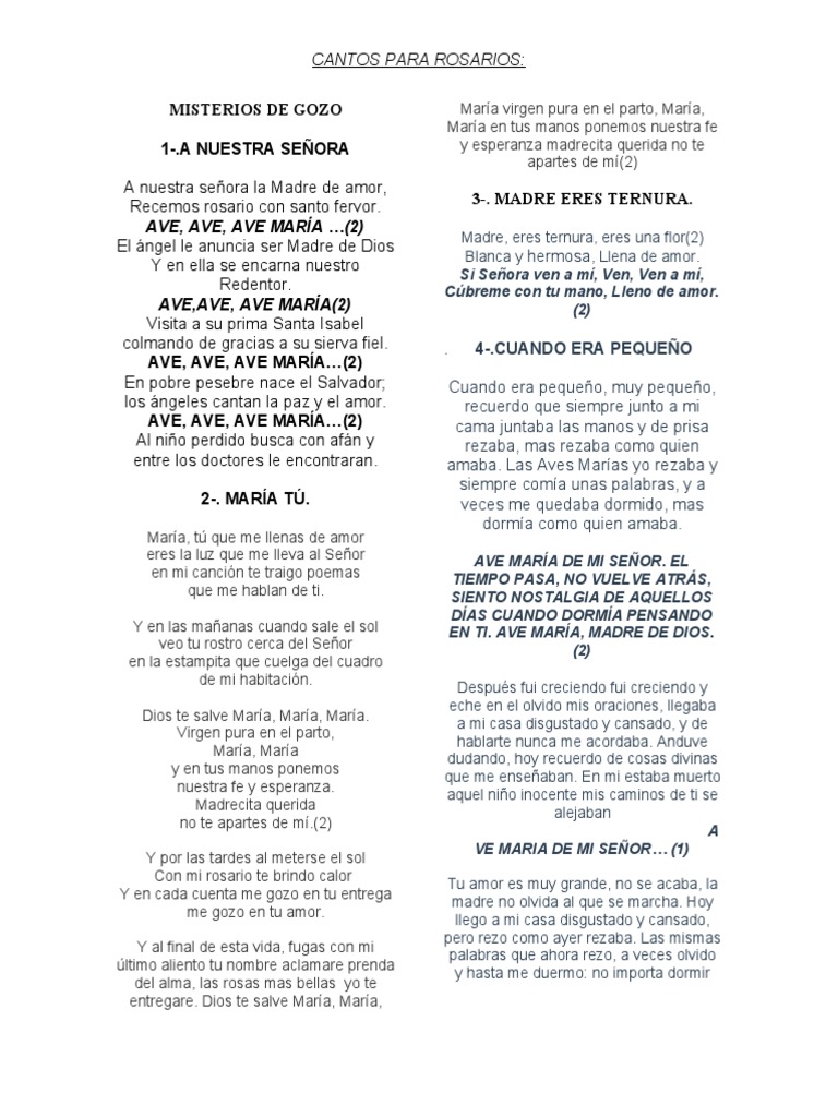 Cantos Del Rosario | PDF | María, madre de Jesús | Oración