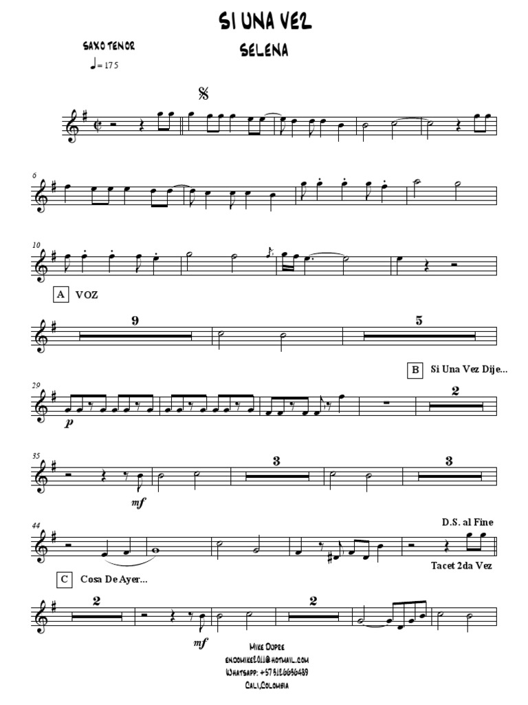 Si Una Vez - Selena - Saxo Tenor | PDF