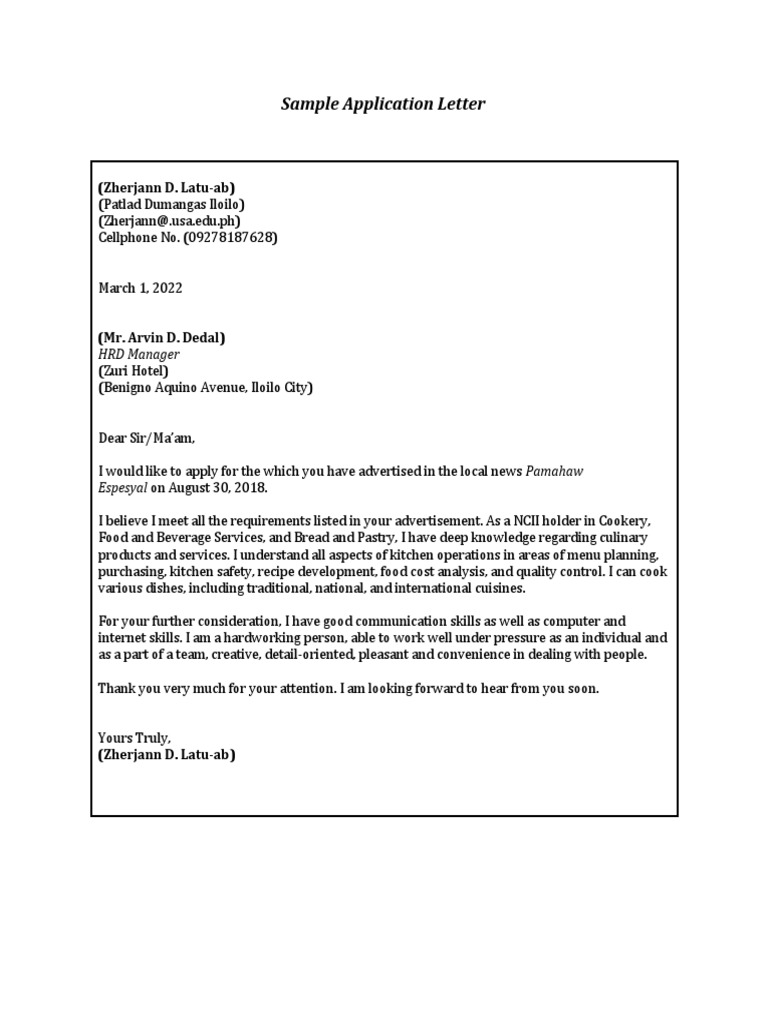 Sample Application Letter | PDF