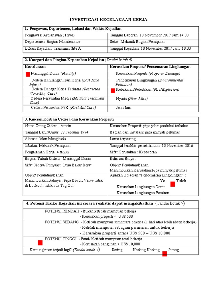 Contoh Isian Formulir Investigasi | PDF