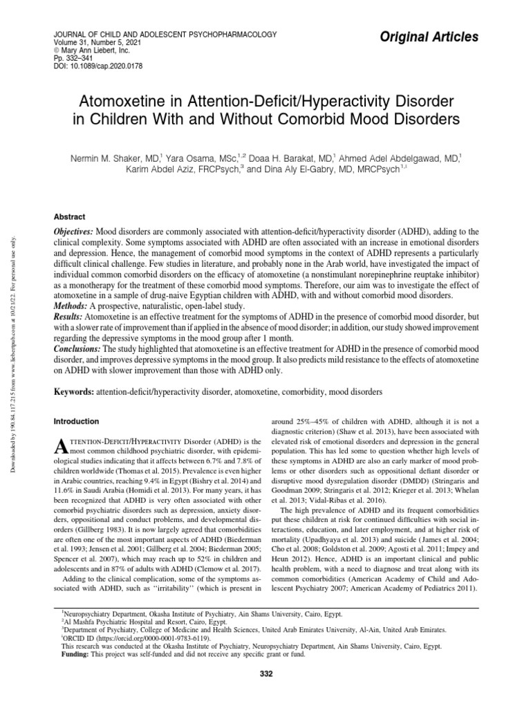 Atomoxetine in ADHD in Children With and Without Comorbid Mood Disorders | PDF | Attention ...