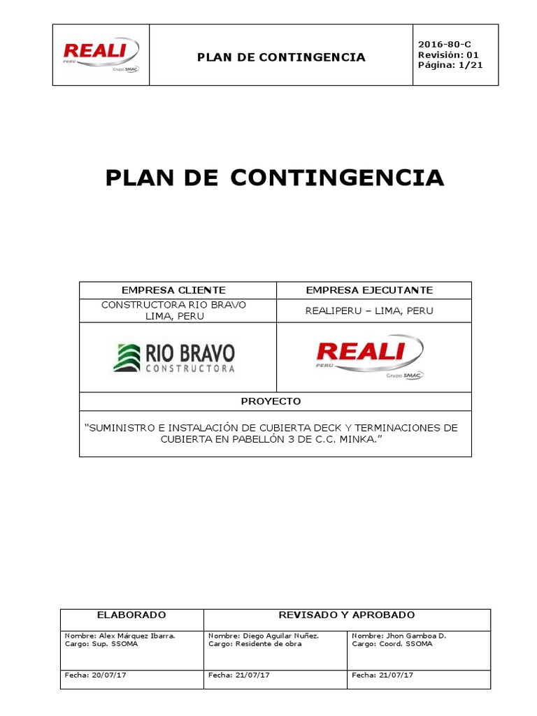 2016-80-C Plan Conting PAB. 3 CC MINKA (Rev 01) | PDF | Temblores | Gestión de emergencias