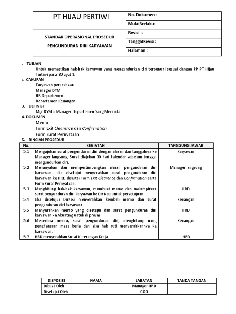 SOP Pengunduran Diri | PDF