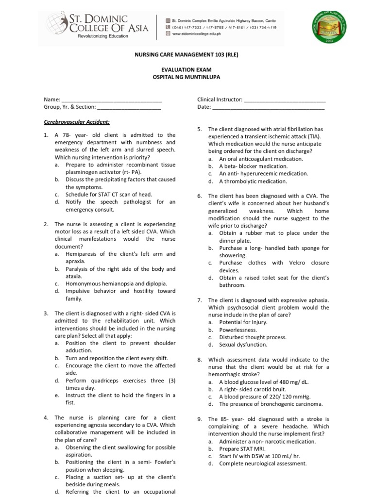 Eval Exam | PDF | Stroke | Blood Donation