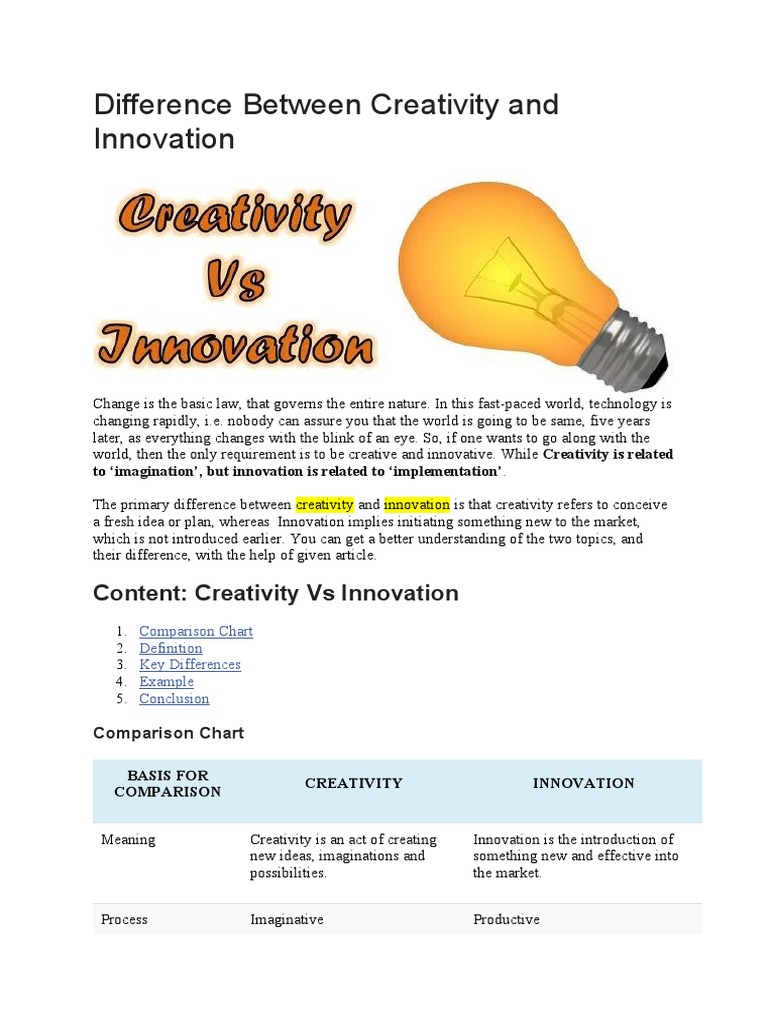 Difference Between Creativity and Innovation | Download Free PDF | Innovation | Creativity