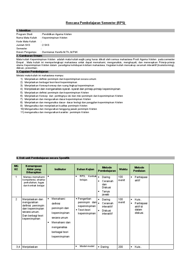 RPS MK Kepemimpinan Kristen | PDF