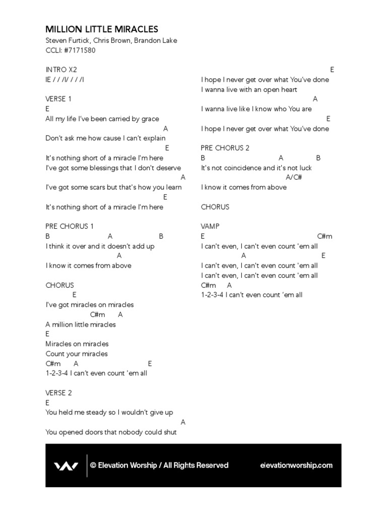 Million Little Miracles Lyrics | PDF