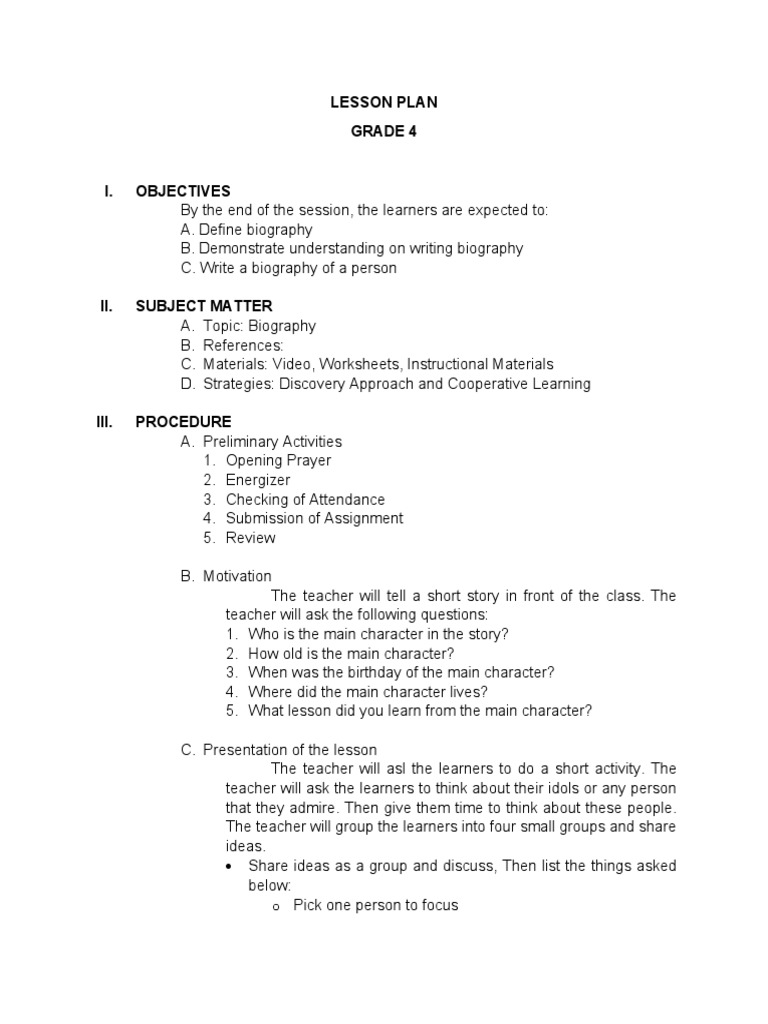 MTB Lesson Plan - Biographies | PDF | Learning | Lesson Plan