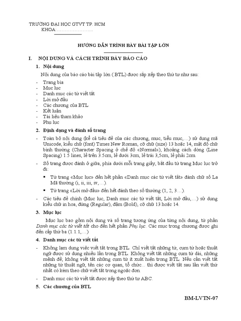 BM-BTL-07 Huong Dan Trinh Bay BTL-1 | PDF