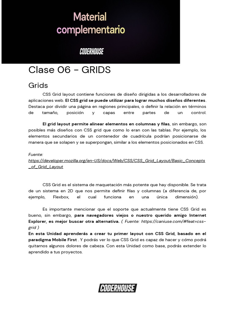 Clase 6 - Material Complementario - Grids | PDF | Diseño web adaptable | HTML