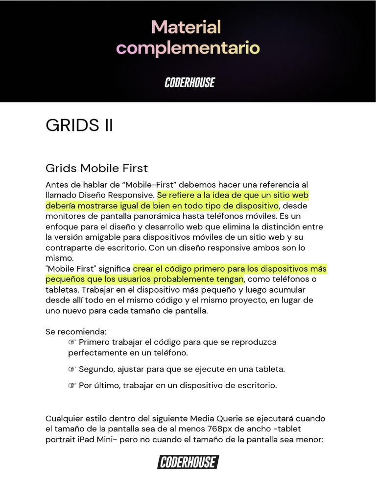 Clase 7 - GRIDS II - Material Complementario | PDF | Diseño web adaptable | Ciencias de la ...