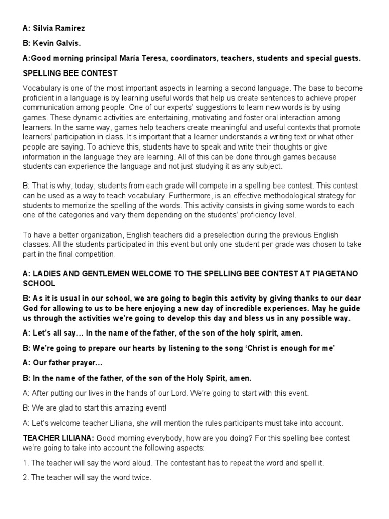 Spelling Bee Porgramme Eighth To Eleventh Grade 2022 | PDF | Vocabulary ...