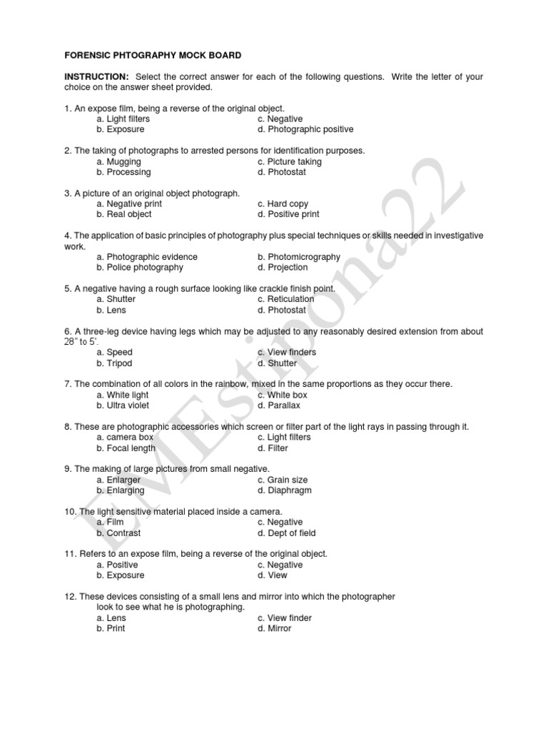 Forensic Photography Exam Answers | PDF | Camera | Exposure (Photography)