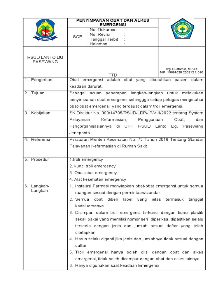10-Sop Penyimpanan Obat Dan Alkes Emergensi | PDF