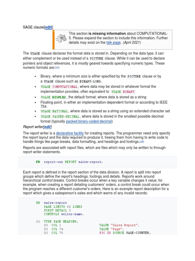 COBOL Wikipedia 8 | PDF | Subroutine | Binary Coded Decimal