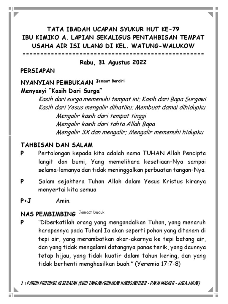 Tata Ibadah Syukur Usaha Baru | PDF