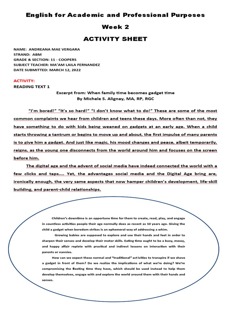 Week 2 - Eapp (Answer Sheet) | PDF | Psychological Resilience | Psychology