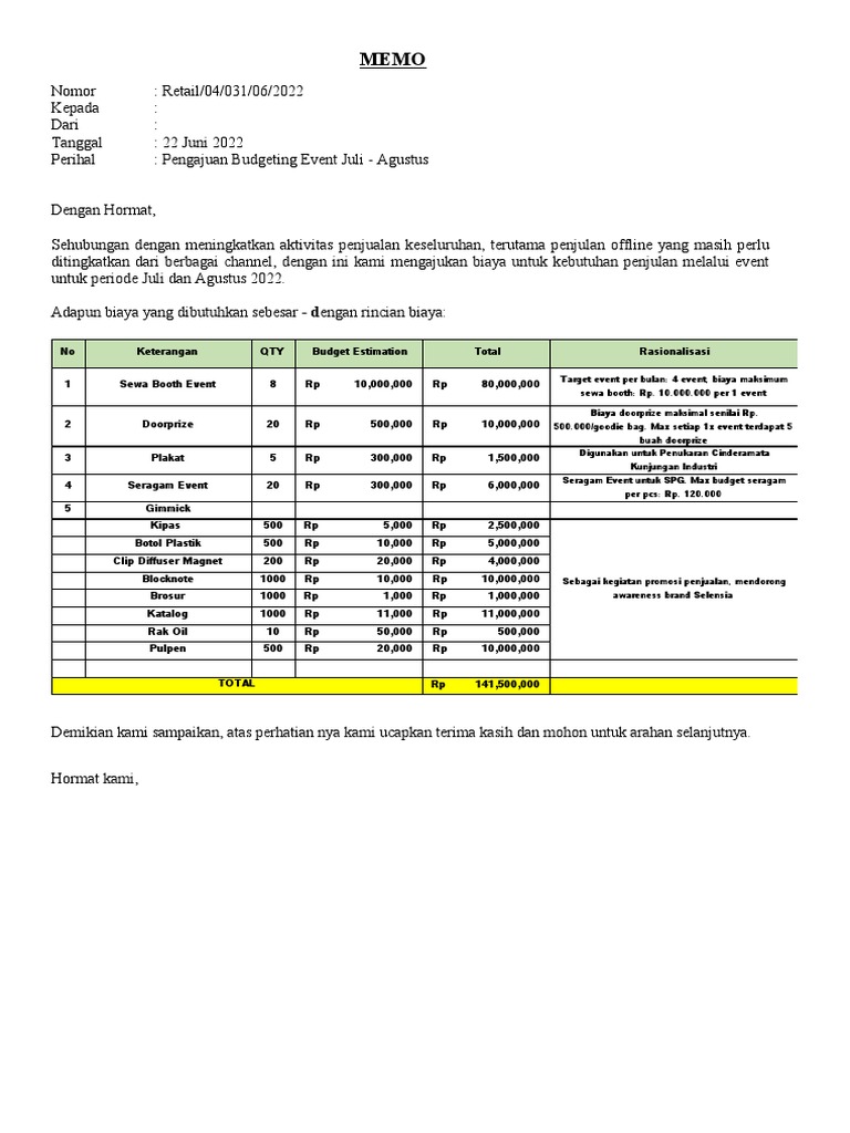 Pengajuan Budget Event | PDF