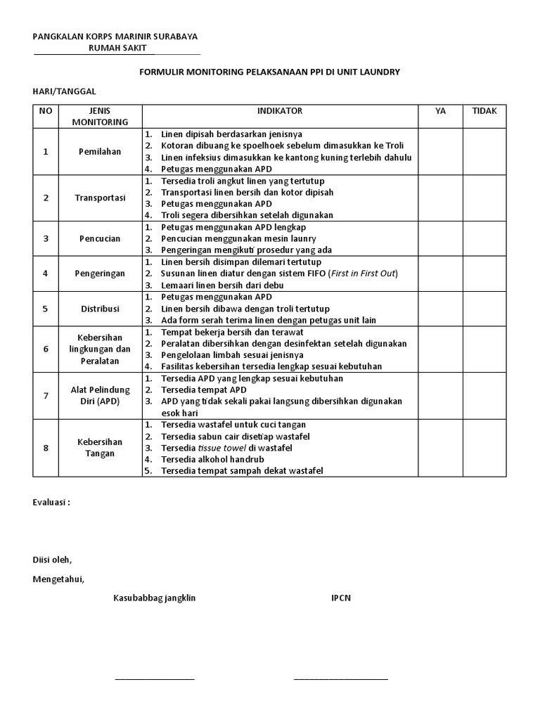 Formulir Monitoring PPI Laundry | PDF