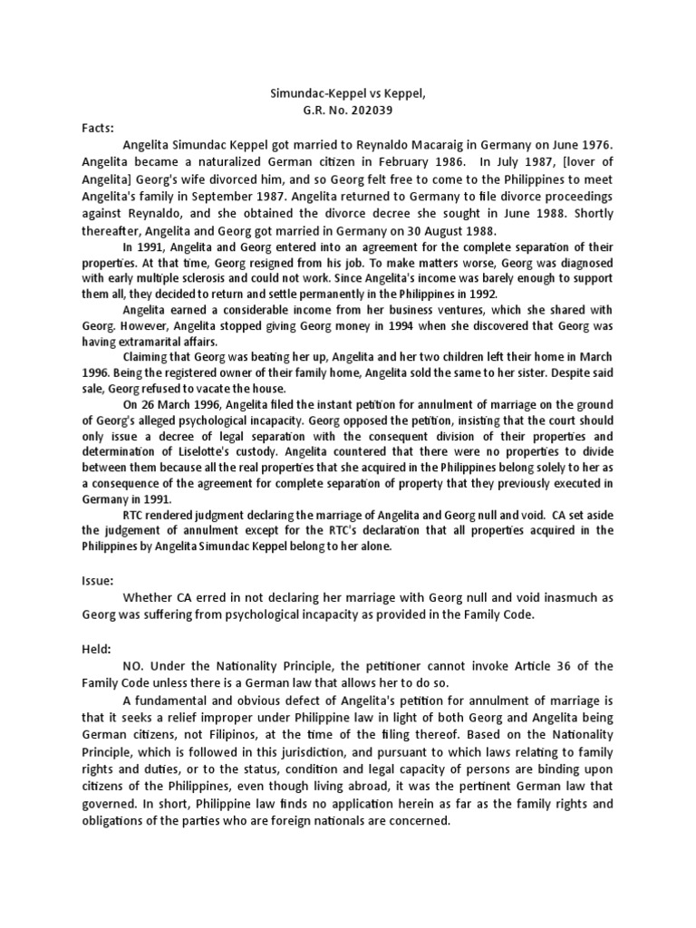 Simundac-Keppel Vs Keppel, G.R. No. 202039 Case Digest | PDF ...