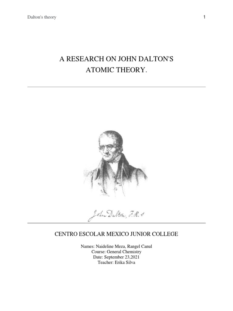 Research Paper On Dalton's Atomic Theory | PDF | Chemistry | Matter