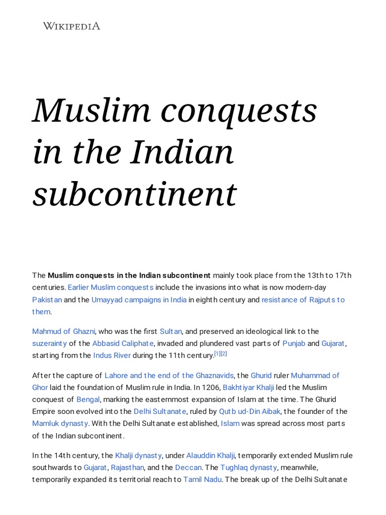 Muslim Conquests in The Indian Subcontinent - Wikipedia | PDF