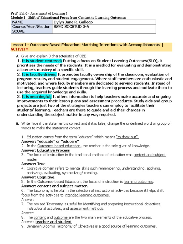 Assessing Student Learning Through Outcomes-Based Education | PDF ...