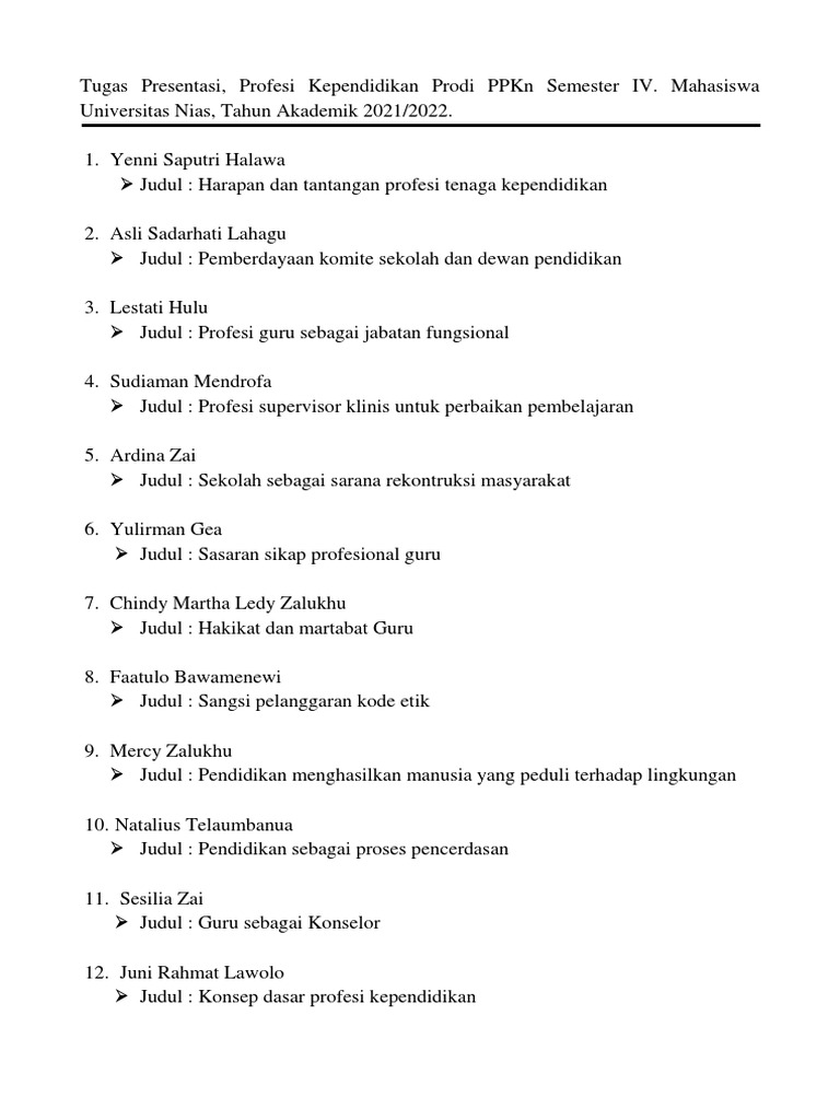 Tugas Presentasi Profesi Kependidikan | PDF