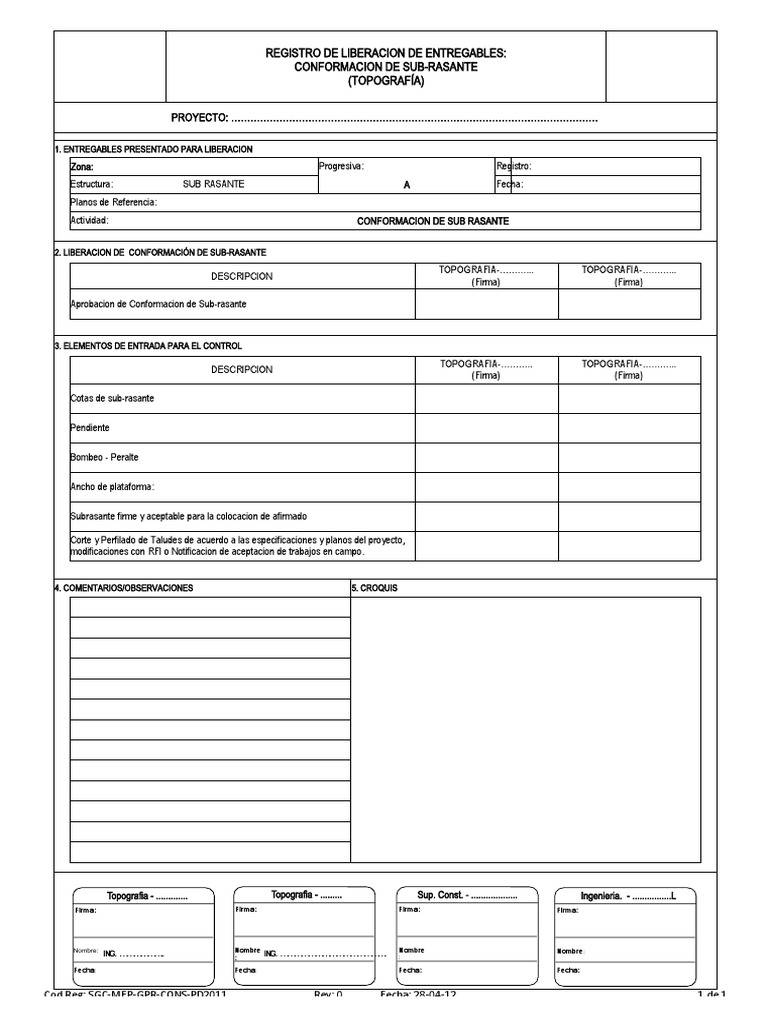 Protocolo Entrega Subrasante-Elca | PDF | Datos geográficos e información | Espacio