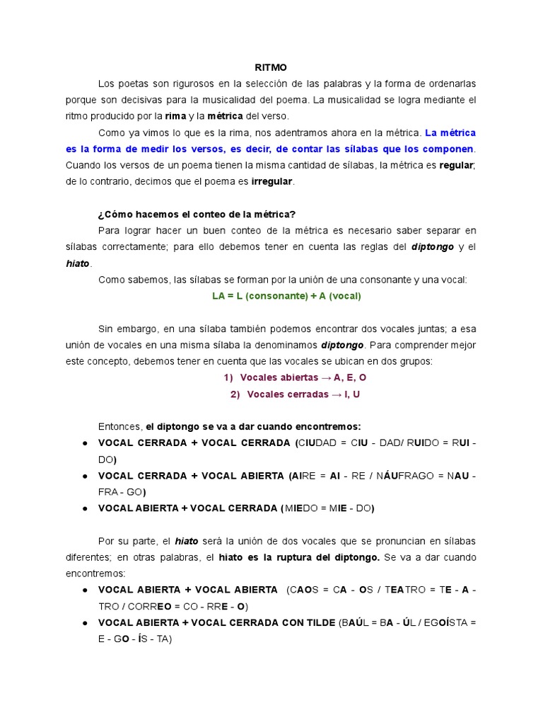 Métrica y Ritmo en la Poesía | PDF | Metro (poesía) | Sílaba