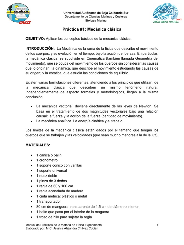 Manual de Prácticas de Fisica Experimental UABCS - 2022 | PDF | Mecanica clasica | Presión
