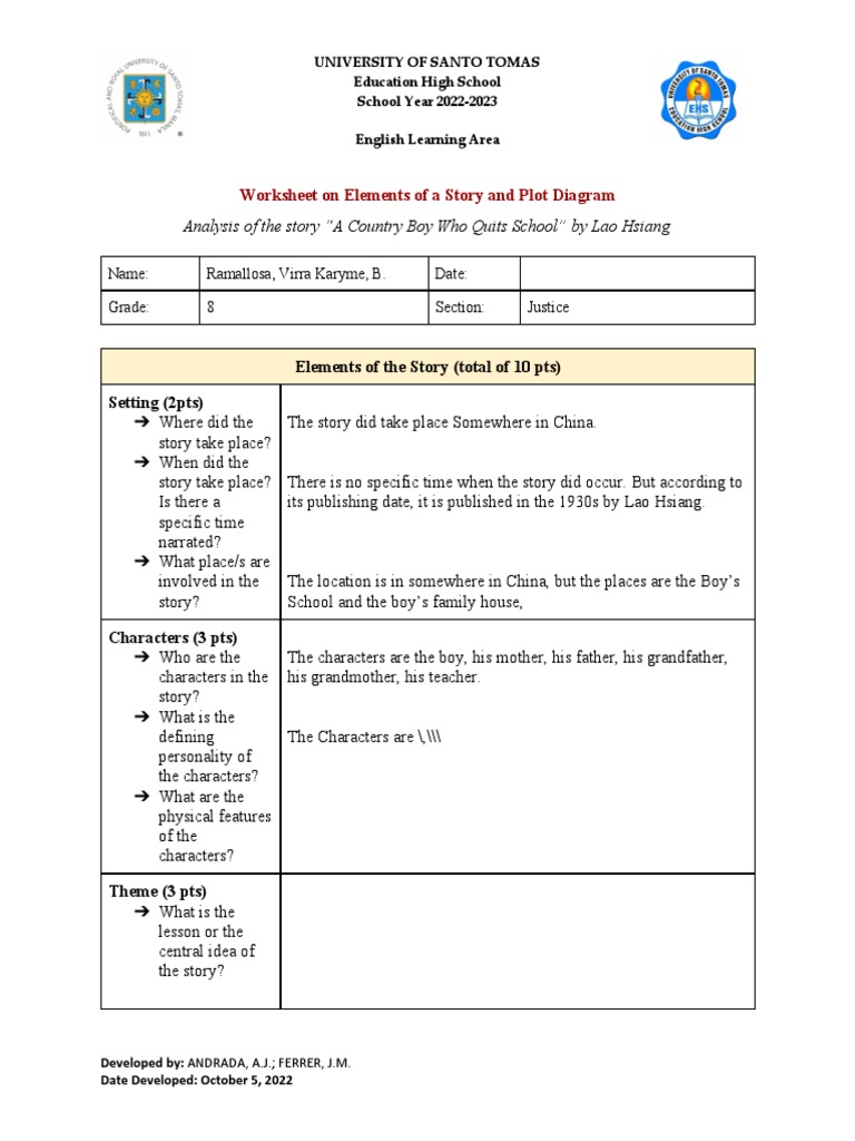 (WK 1) Worksheet On Story Elements & Plot Diagram-8J - D | PDF