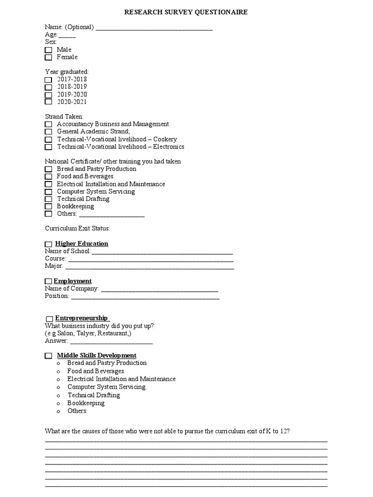 Survey Questionnaire | PDF | Career & Growth