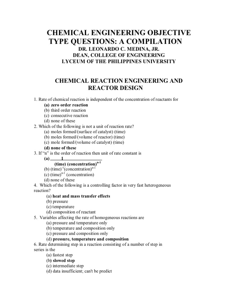 Che Objective Type Questions Compilation Pdf