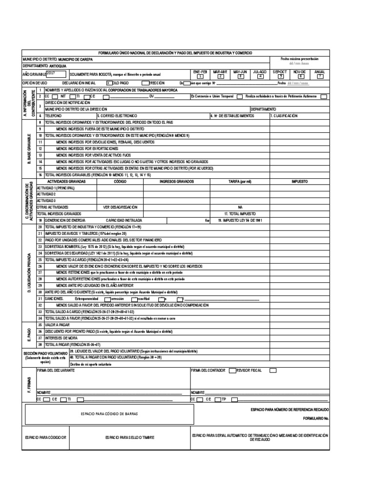 Formulario ICA NACIONAL .. | PDF | Impuestos