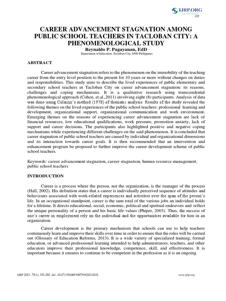 Career Advancement Stagnation Among Public School Teachers in Tacloban ...
