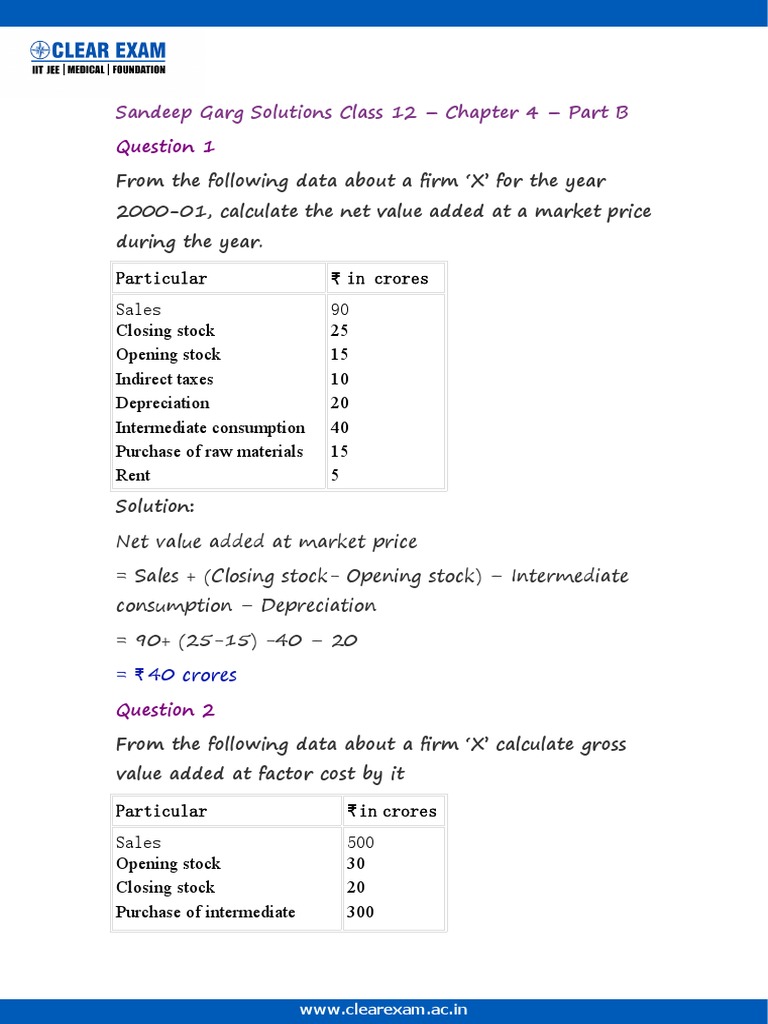 Sandeep Garg Solutions Class 12 - Chapter 4 | PDF | Value Added ...