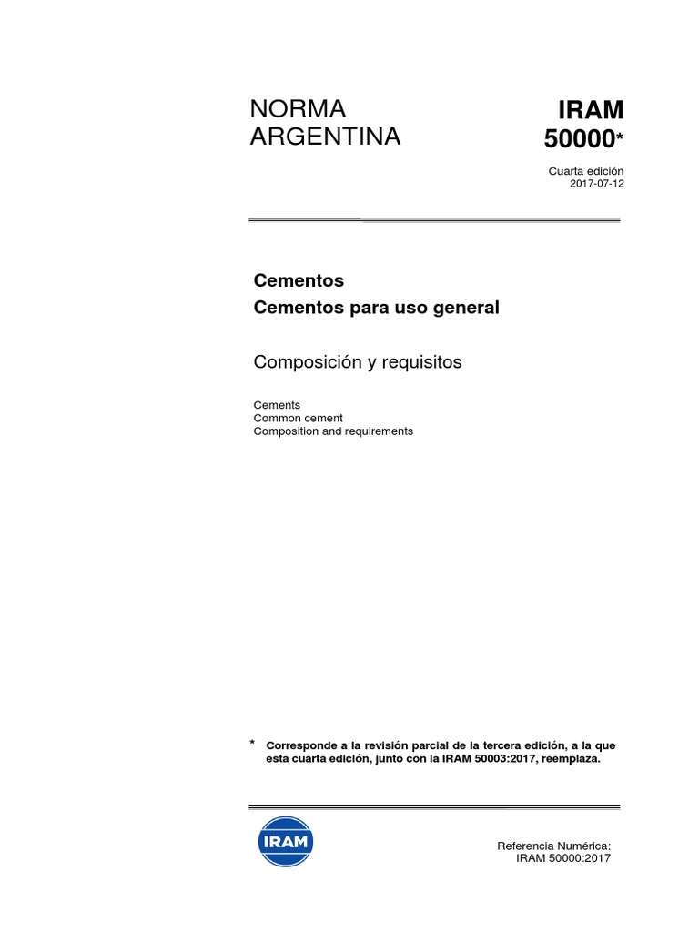 Norma IRAM 50000: Composición Cementos | PDF