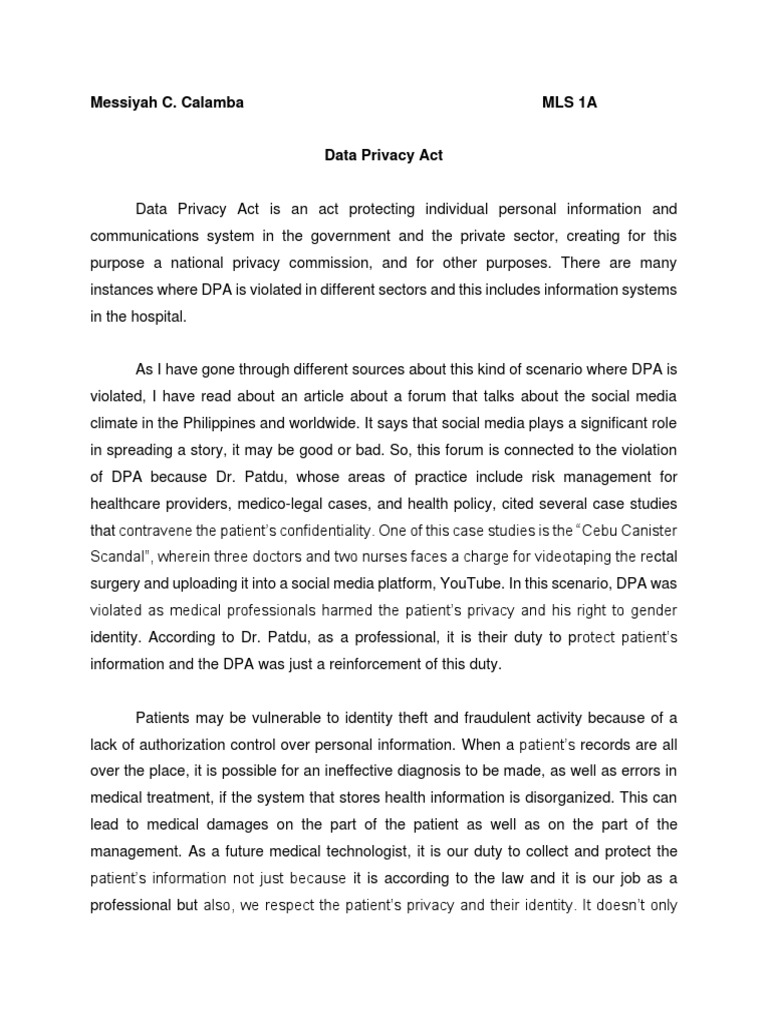 DPA Assignment | PDF | Privacy | Patient