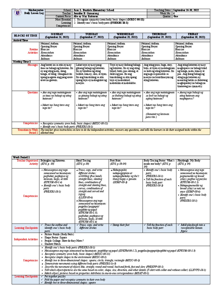 Kindergarten-DLL-MELC-Q1-Week 6 | PDF
