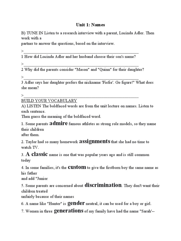 Unit 1 Names | Download Free PDF | Gender | Gender Studies