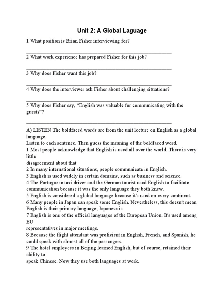 Unit 2 A Global Language | PDF | English Language | Linguistics