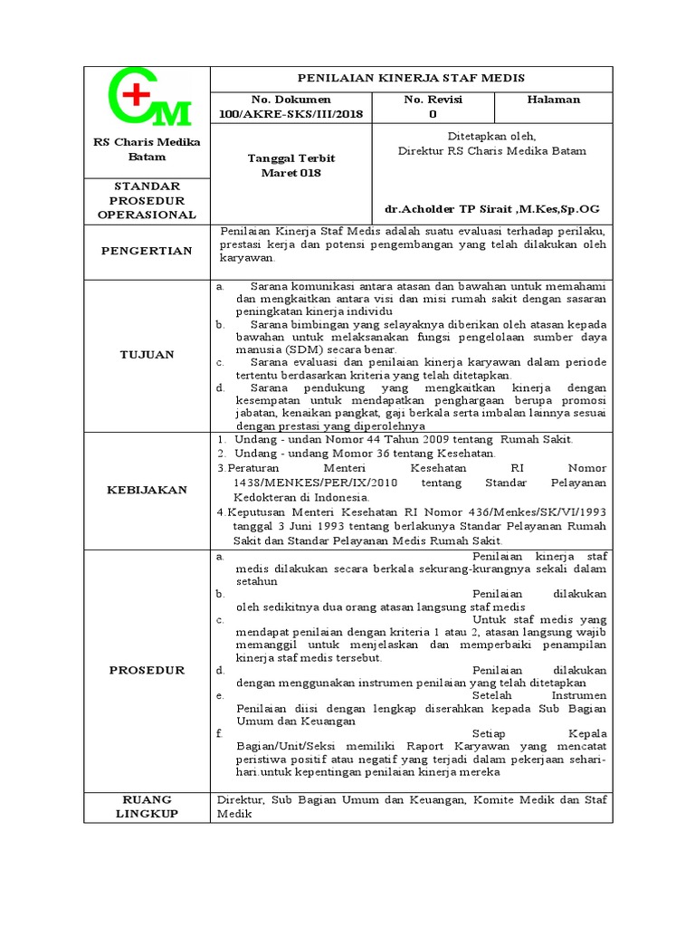 10 SPO Penilaian Kinerja Staf Medis | PDF